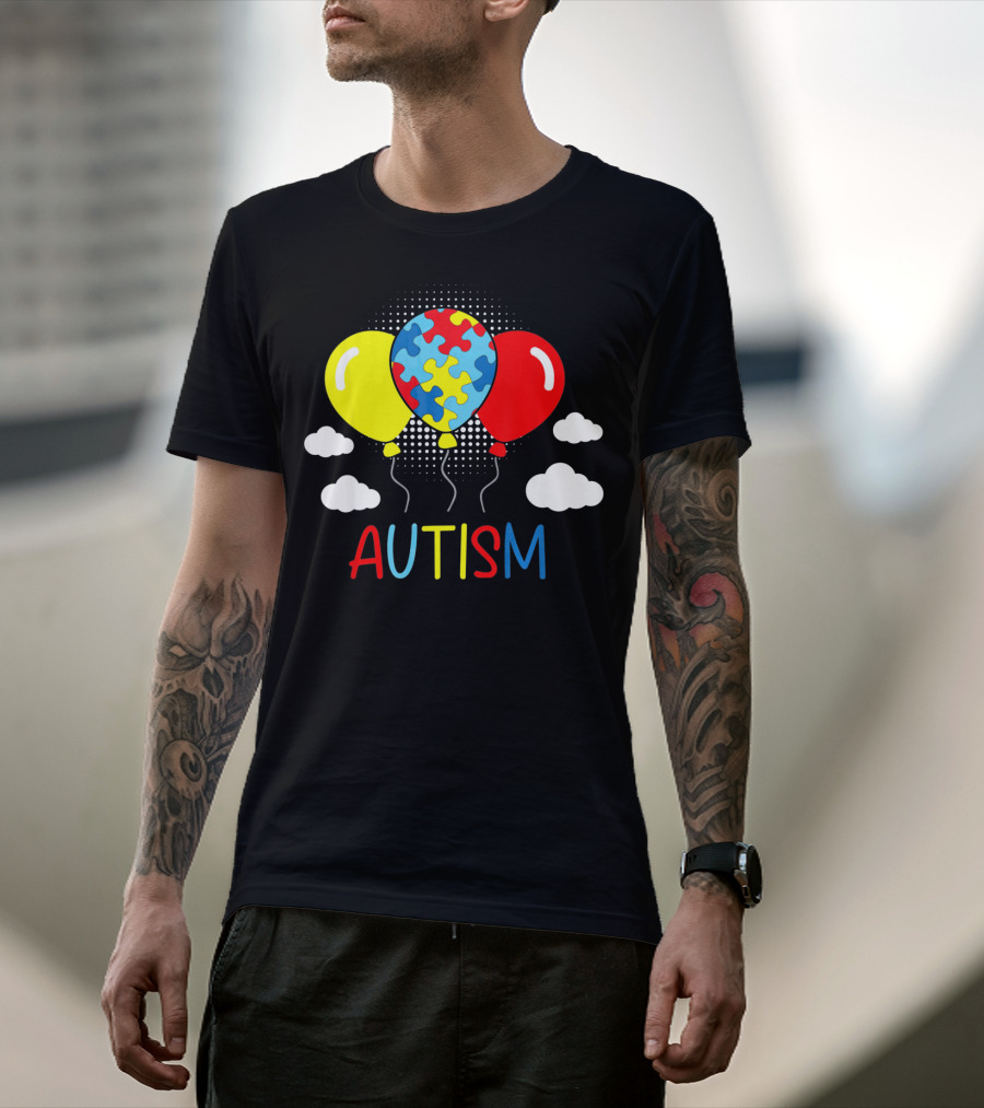 Autism Awareness Balloons Puzzle Clouds T-Shirt