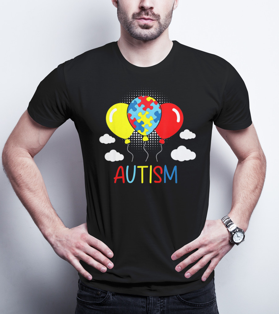Autism Awareness Balloons Puzzle Clouds T-Shirt