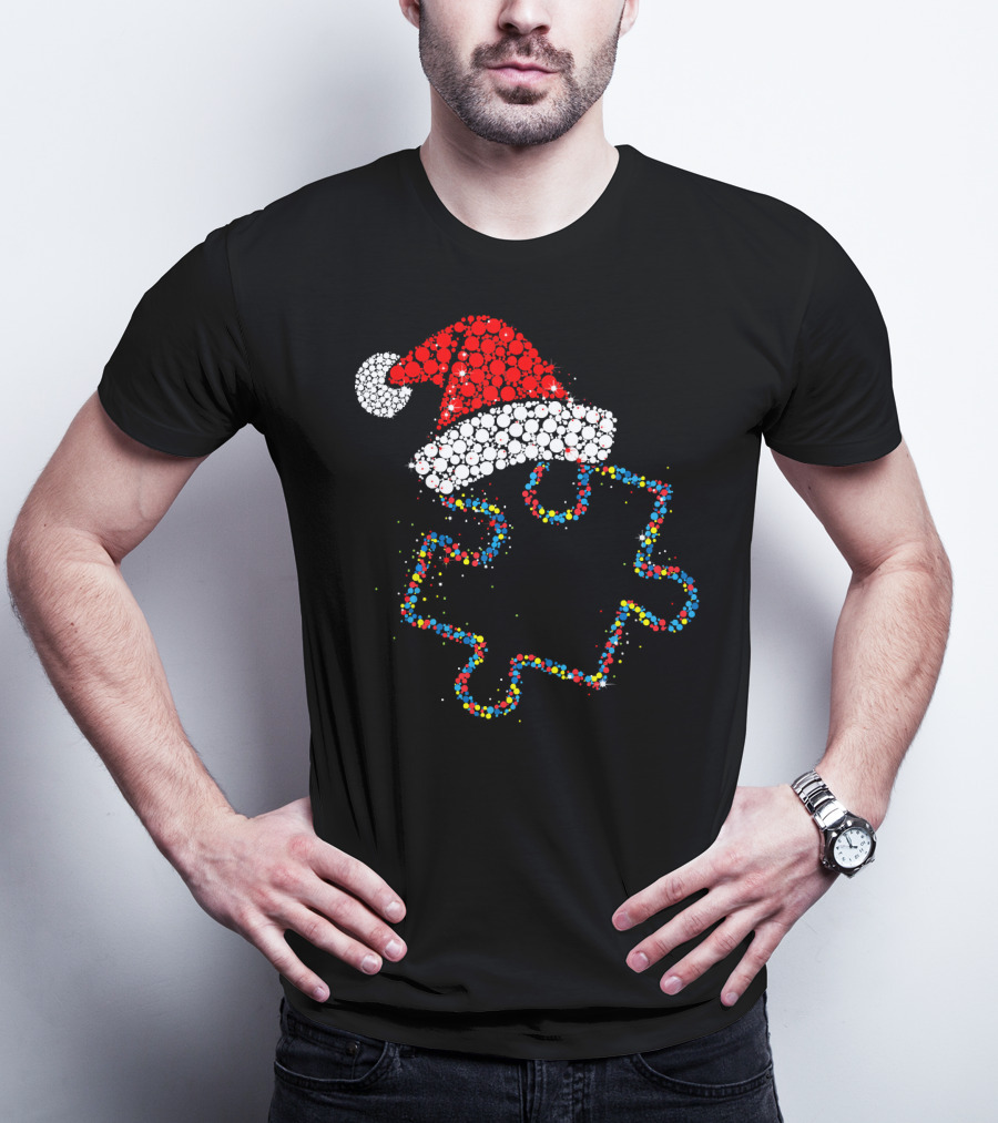 Puzzle Santa Merry Christmas Autism Awareness T-Shirt