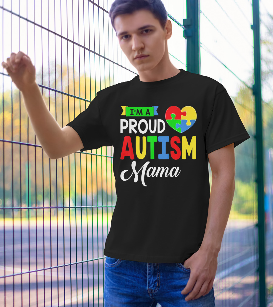 I'M A Proud Autism Mama Puzzle Heart Mamasaurus T-Shirt