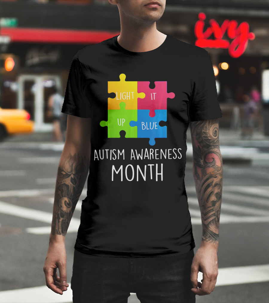 Light It Up Blue Autism Awareness Month Puzzle Piece T-Shirt