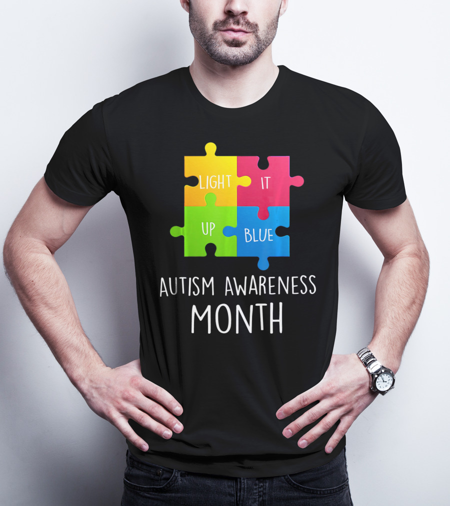 Light It Up Blue Autism Awareness Month Puzzle Piece T-Shirt