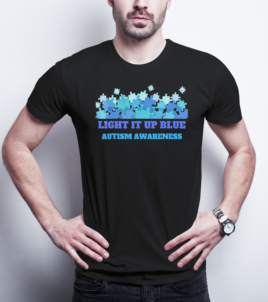Light It Up Blue Autism Awareness Puzzle Pieces T-Shirt