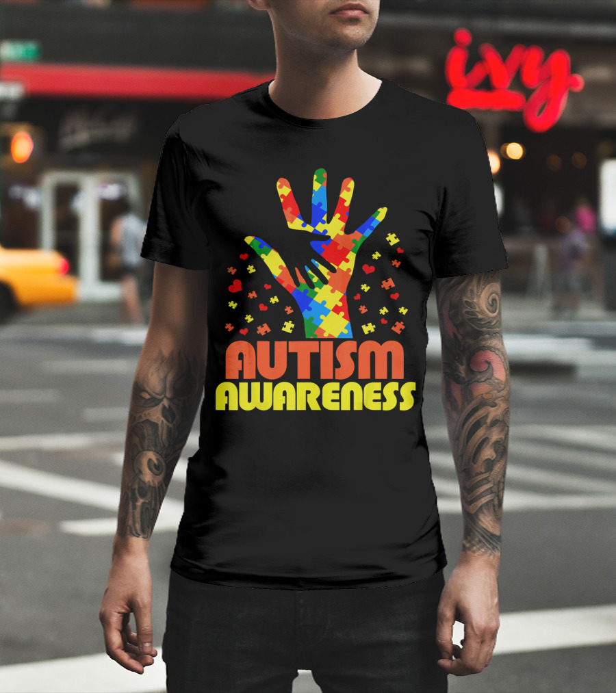 Autism Awareness Puzzle Piece Hand Son Daughter T-Shirt