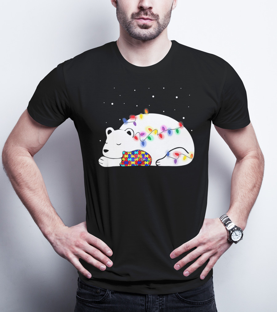 Autism Awareness Mama Bear Christmas Lights Puzzle T-Shirt