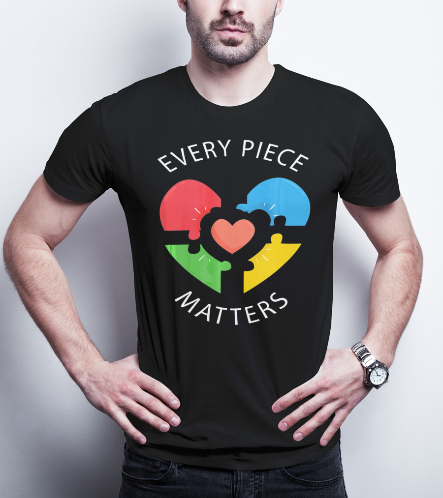 Every Piece Matters Puzzle Heart Colors Autism Awareness T-Shirt