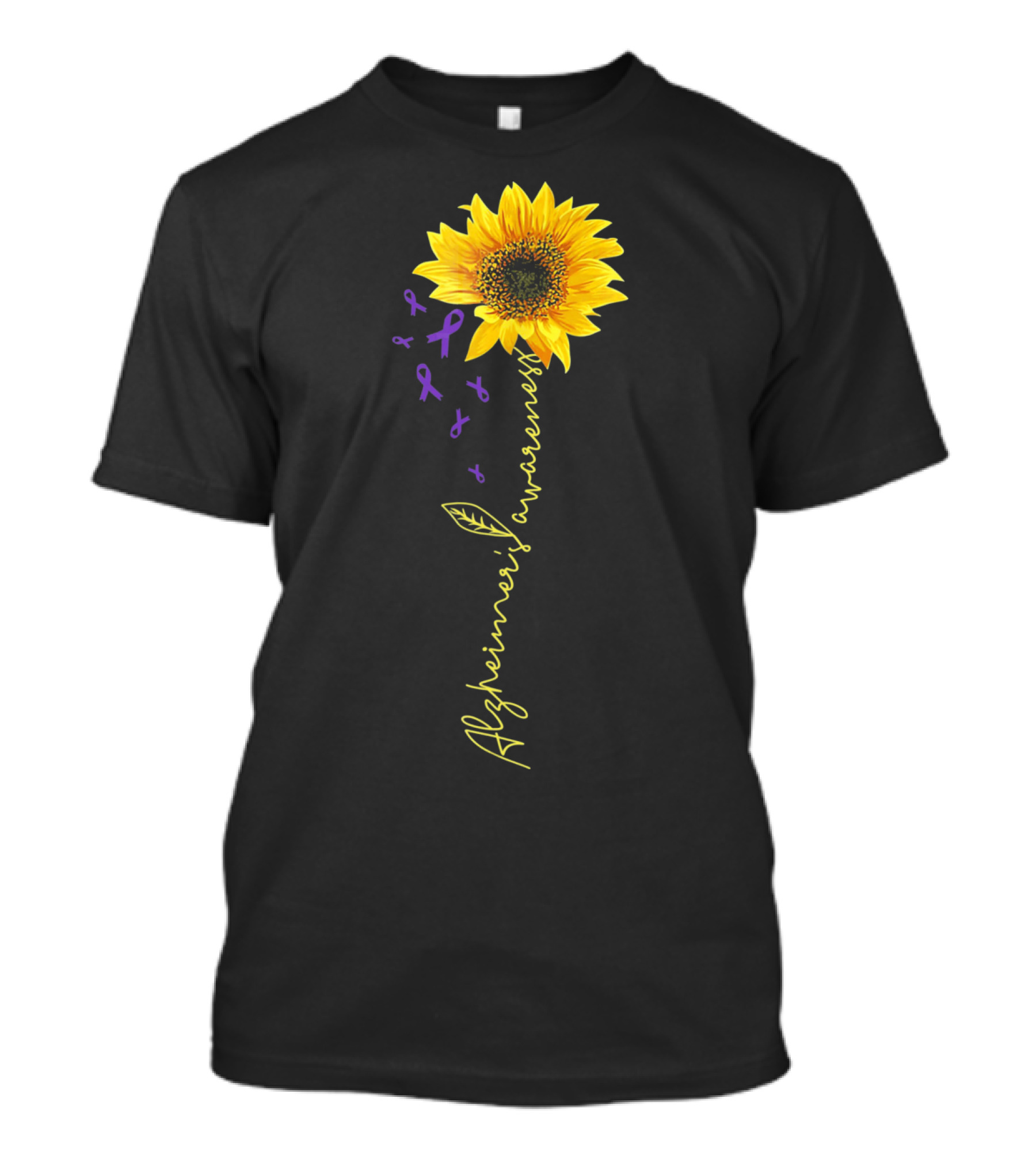 Sunflower Purple Ribbons Alzheimer's Awareness T-Shirt