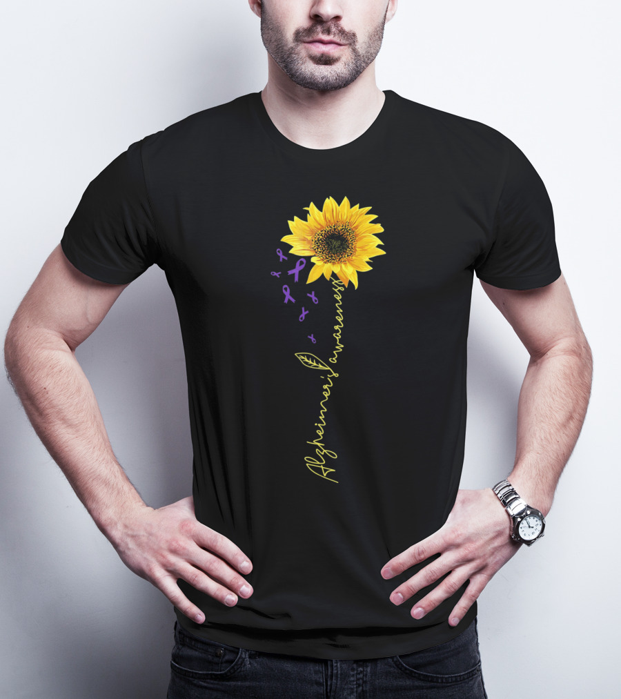 Sunflower Purple Ribbons Alzheimer's Awareness T-Shirt