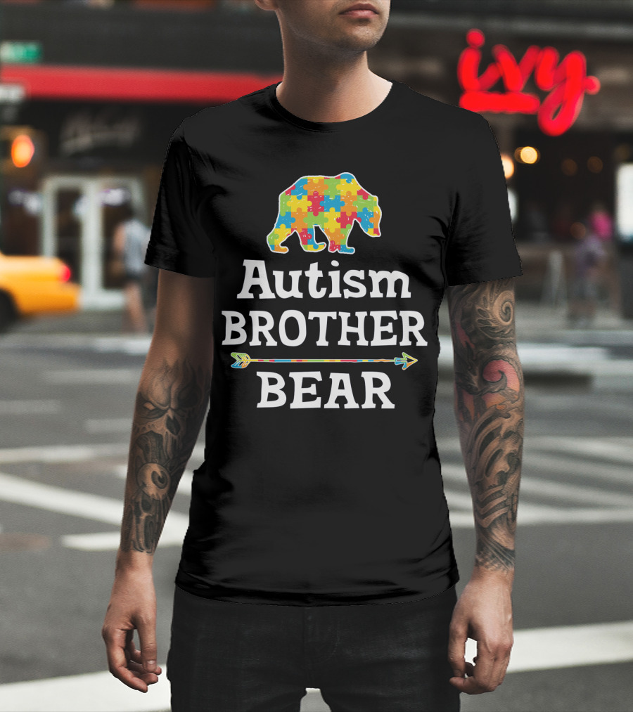 Autism Awareness BROTHER Bear Puzzle Piece Arrow T-Shirt