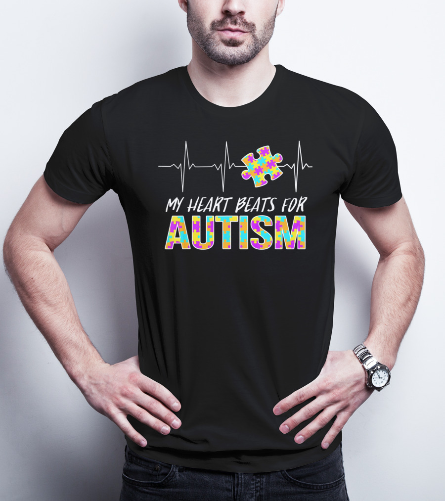 My Heart Beats For Autism Awareness Puzzle Piece T-Shirt