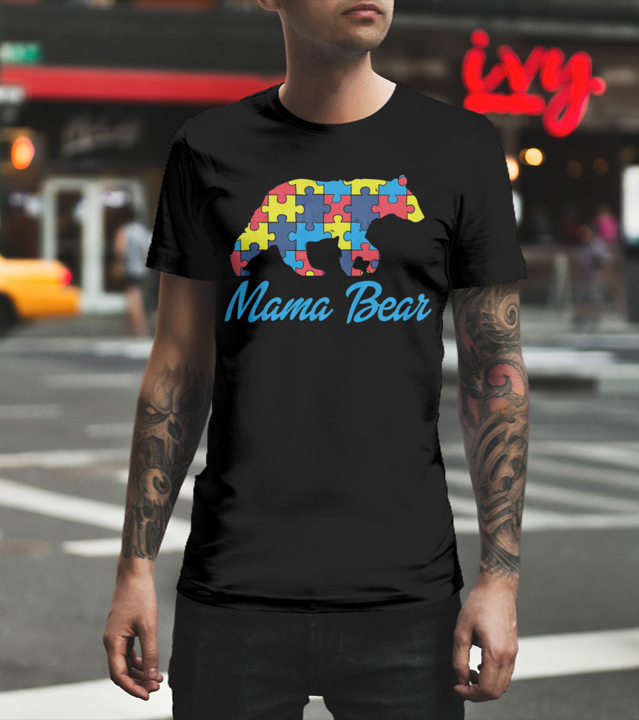 Mama Bear Autism Puzzle Awareness T-Shirt