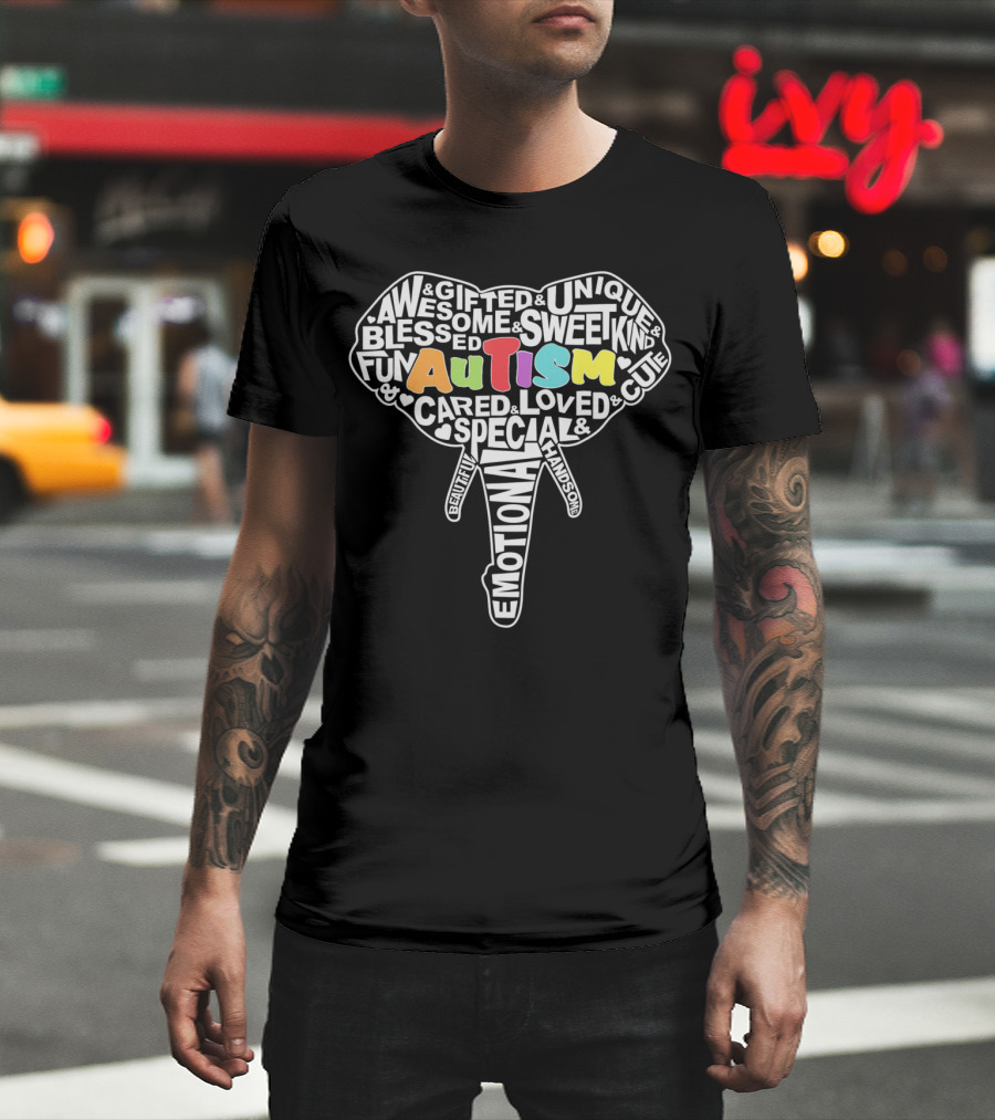 Autism Gifted Awesome Unique Emotional Elephant Face T-Shirt