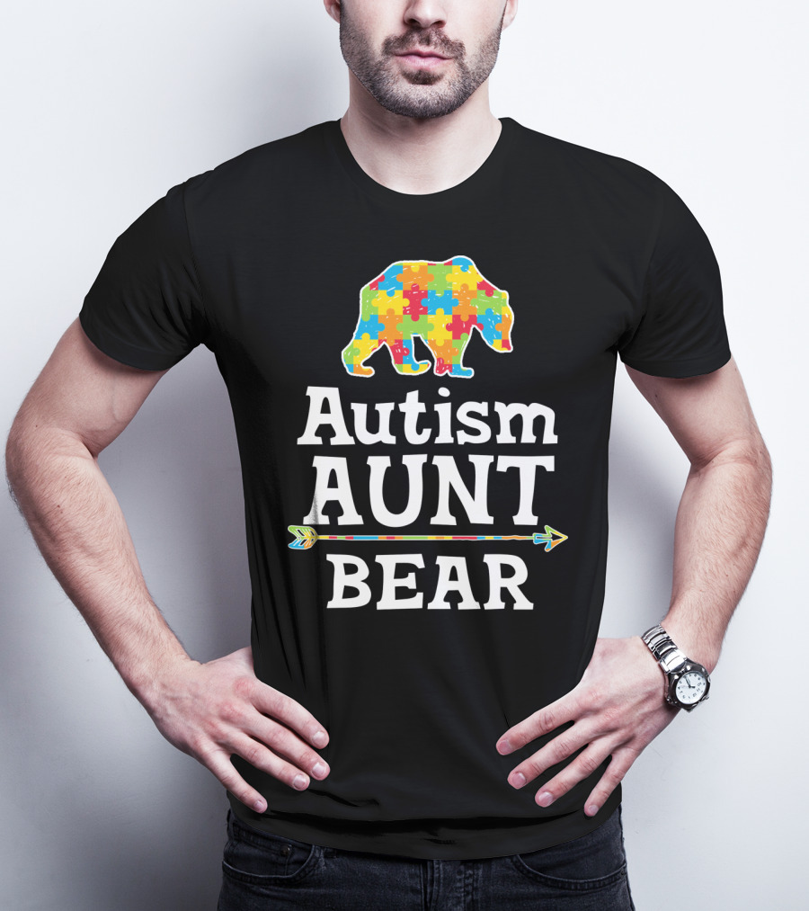 Autism Awareness Aunt Bear Puzzle Pattern Arrow T-Shirt