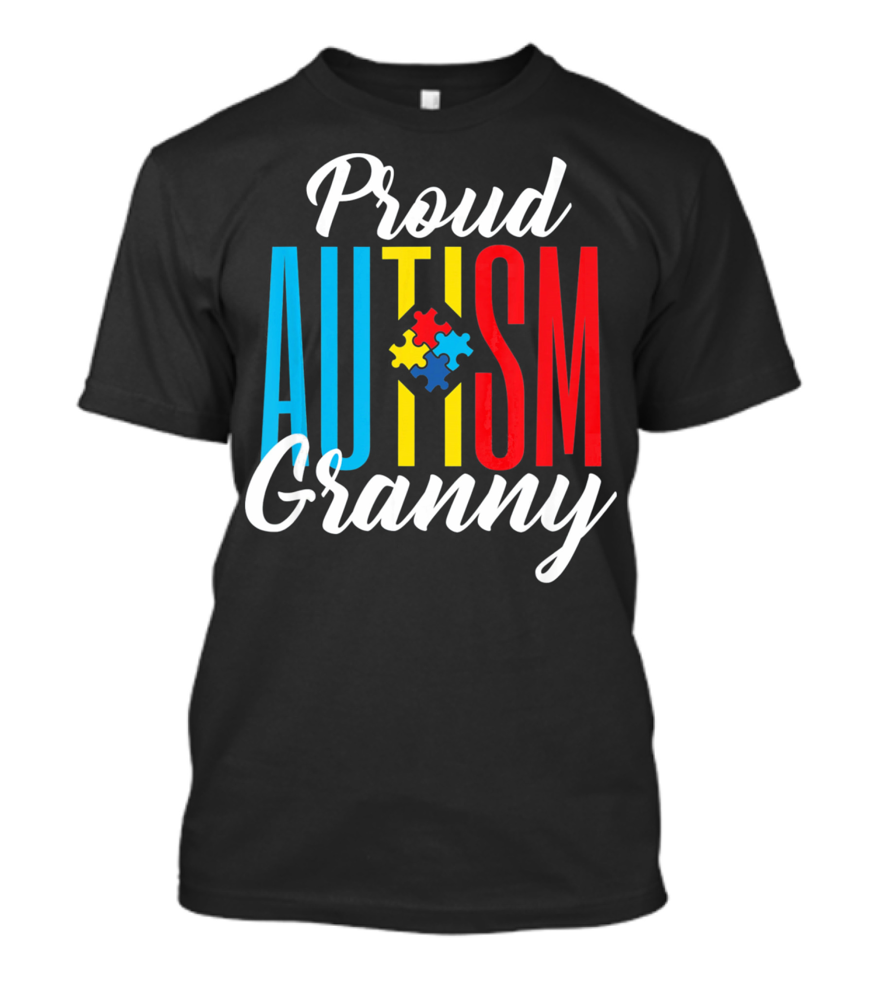 Proud Autism Granny With Colorful Puzzle Awareness T-Shirt