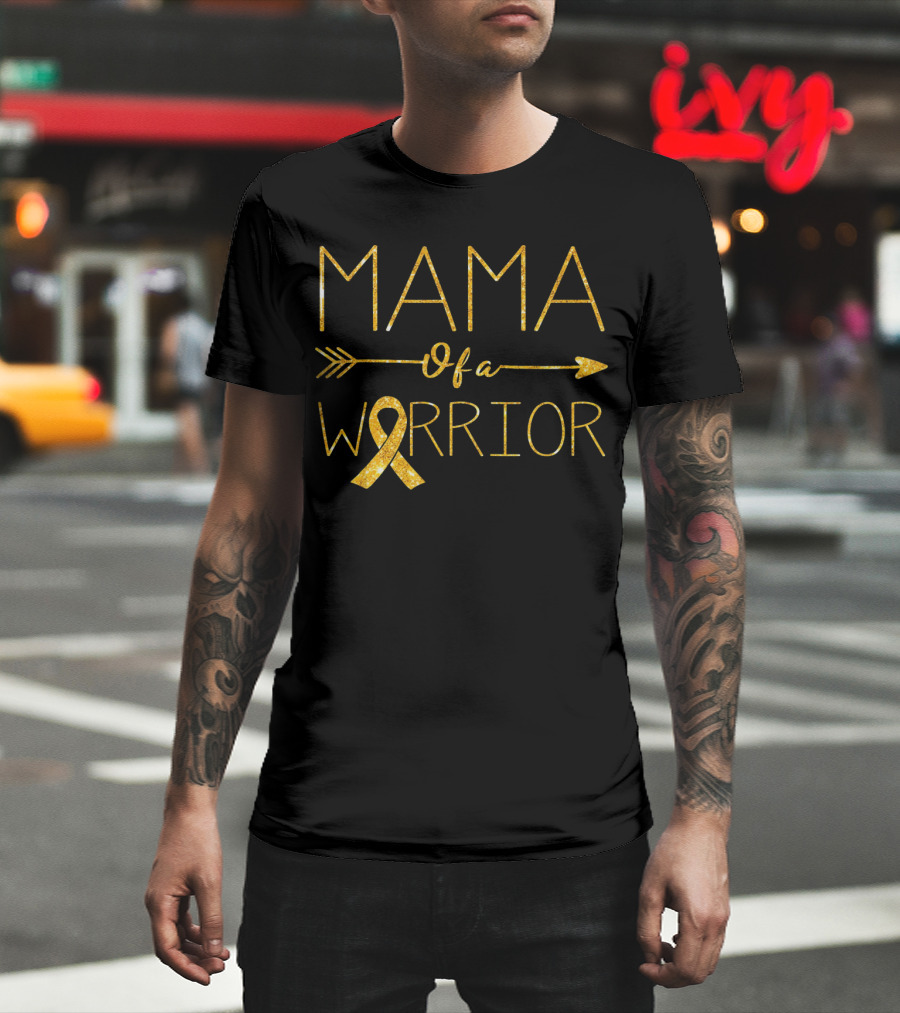 MAMA Of A Warrior Golden Ribbon Childhood Cancer Awareness T-Shirt