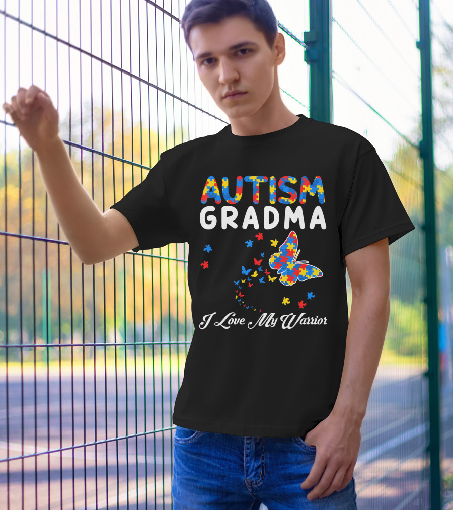 Autism Grandma I Love My Warrior Butterfly Puzzle T-Shirt