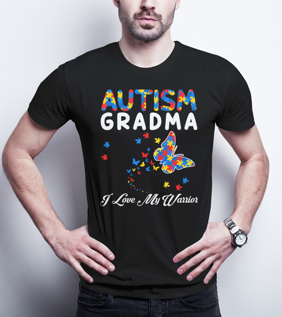 Autism Grandma I Love My Warrior Butterfly Puzzle T-Shirt