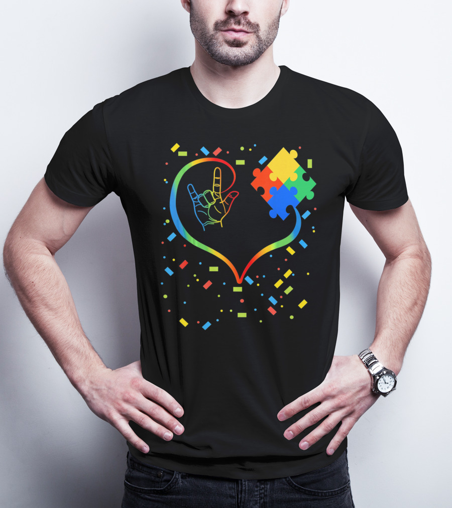 Autism Awareness Special Ed Teacher ASL Heart Puzzle T-Shirt