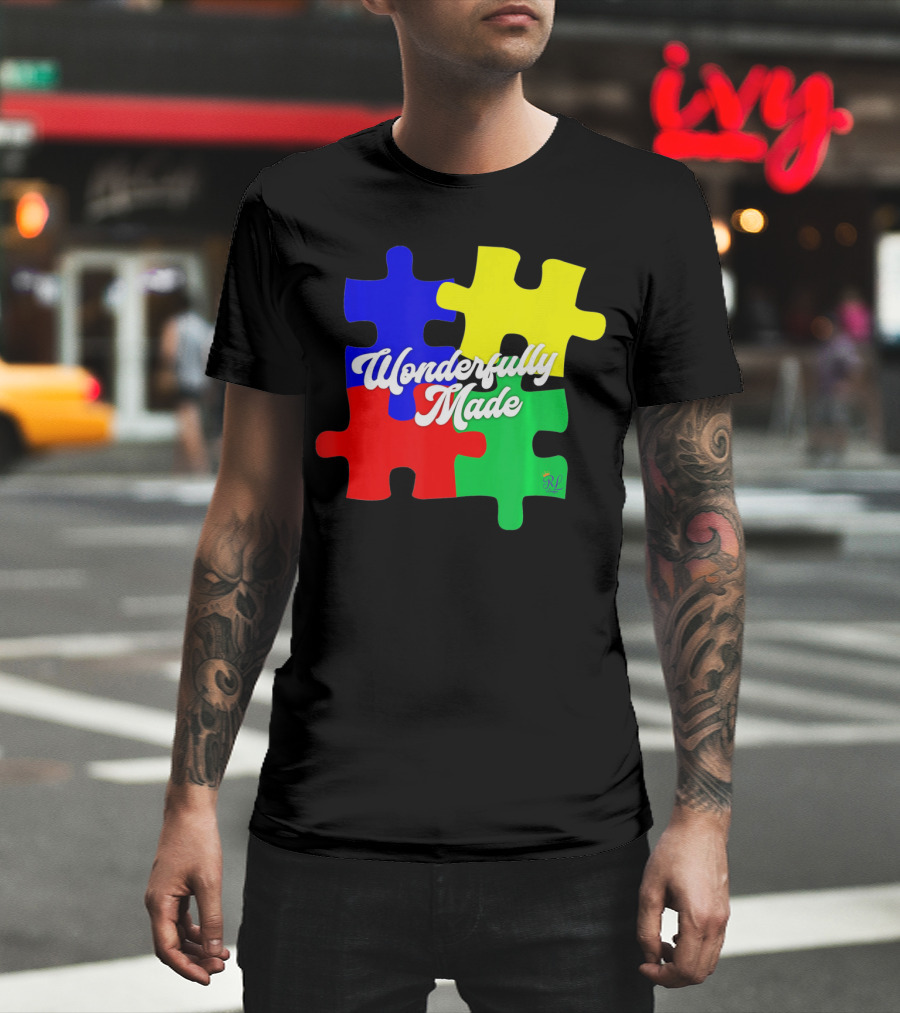 Wonderfully Made Autism Awareness Puzzle Pieces T-Shirt