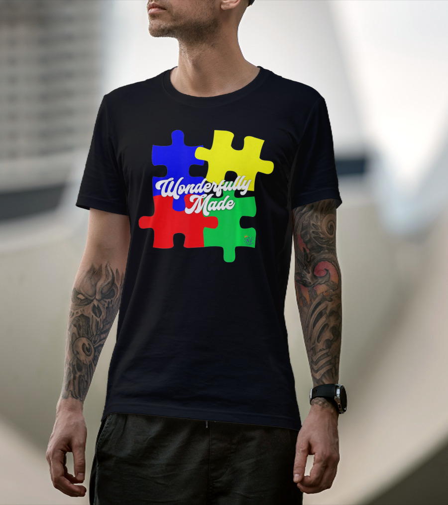 Wonderfully Made Autism Awareness Puzzle Pieces T-Shirt