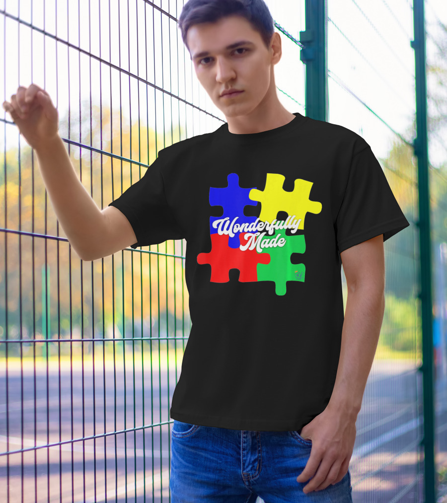 Wonderfully Made Autism Awareness Puzzle Pieces T-Shirt