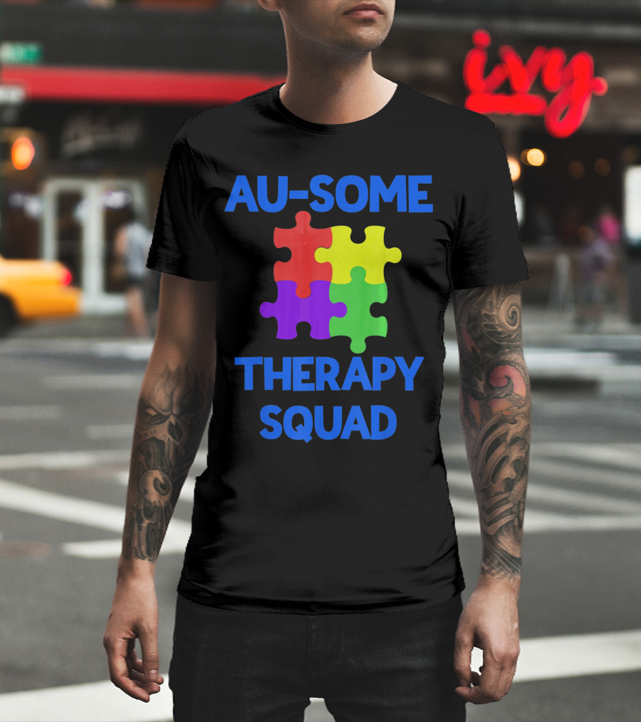 AU-SOME Therapy Squad Autism Awareness Puzzle Pieces T-Shirt