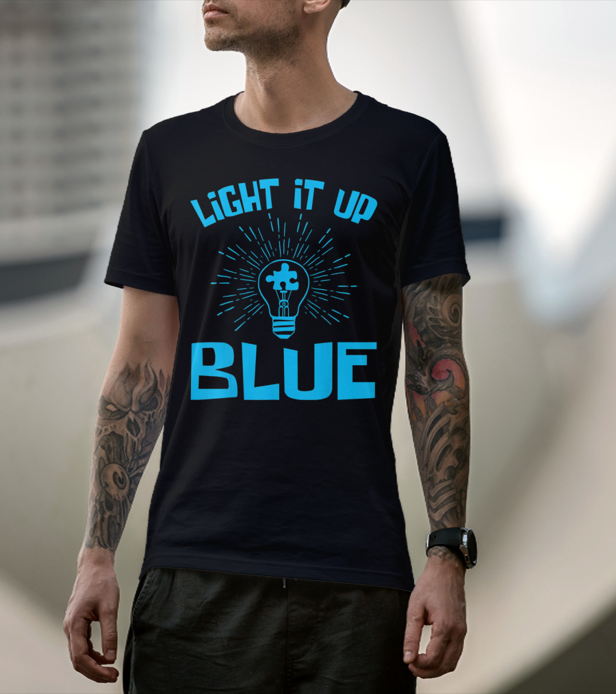 Light It Up Blue Autism Awareness Puzzle Bulb T-Shirt