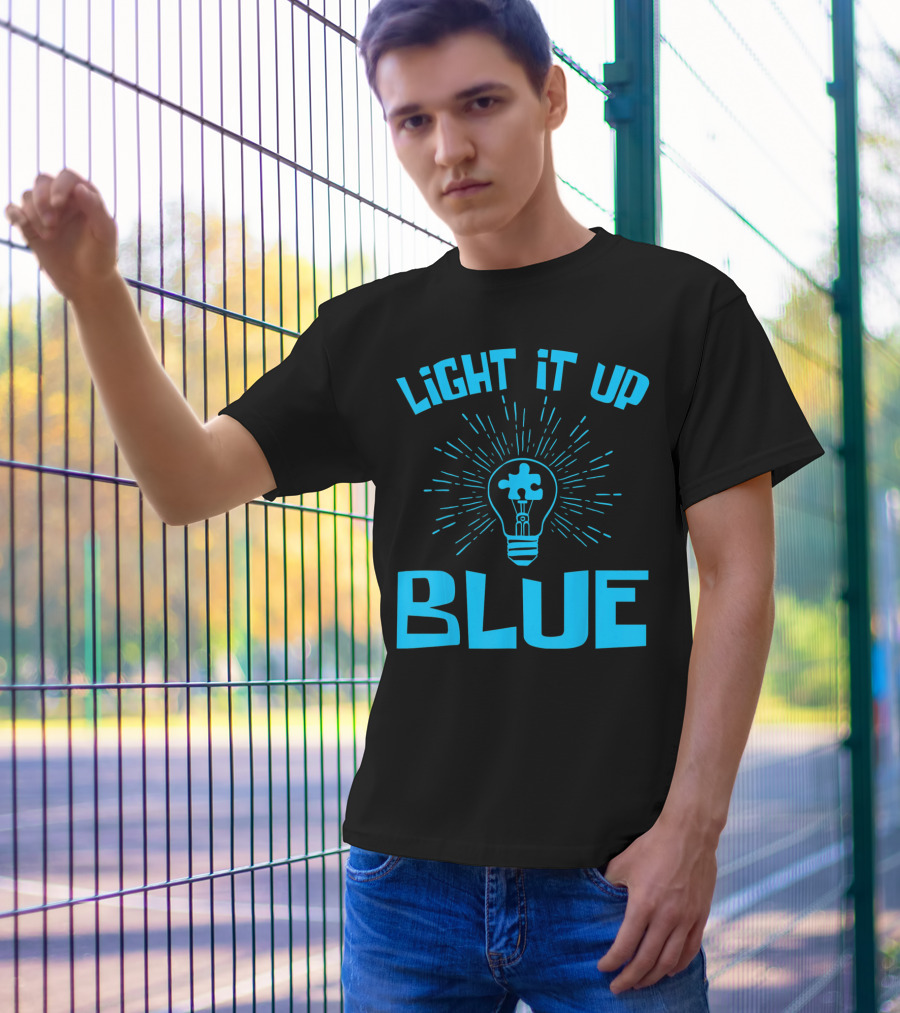 Light It Up Blue Autism Awareness Puzzle Bulb T-Shirt