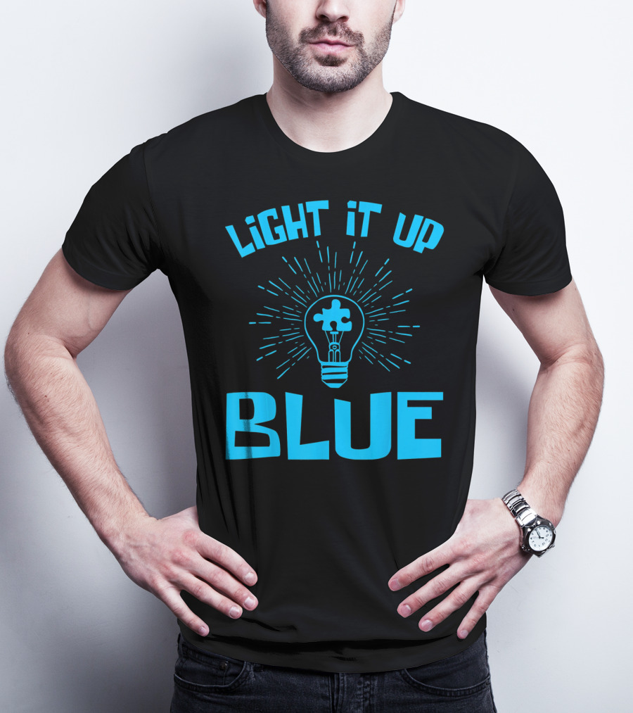 Light It Up Blue Autism Awareness Puzzle Bulb T-Shirt