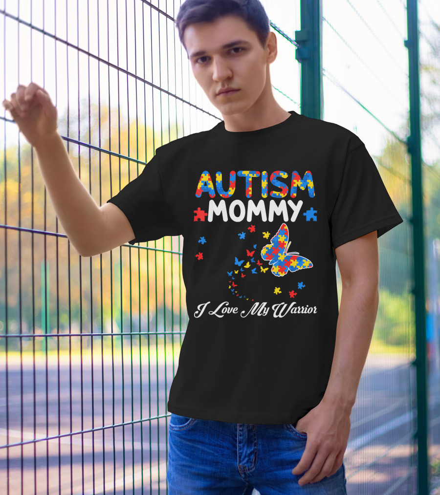 Autism Mommy I Love My Warrior Butterfly Puzzle T-Shirt