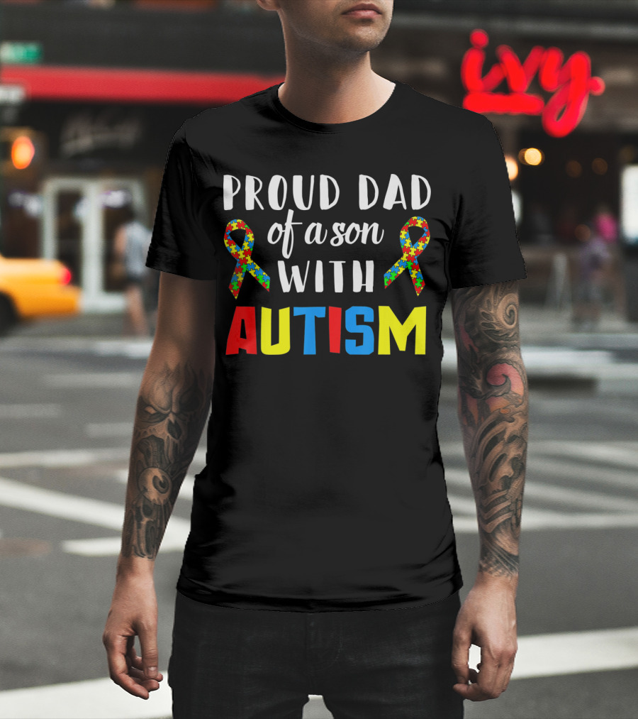 Proud Dad Of A Son With Autism Puzzle T-Shirt