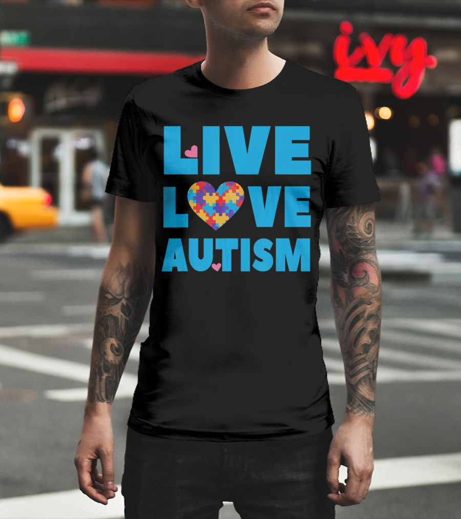 Live Love Autism Autism Mom Awareness Puzzle Heart T-Shirt