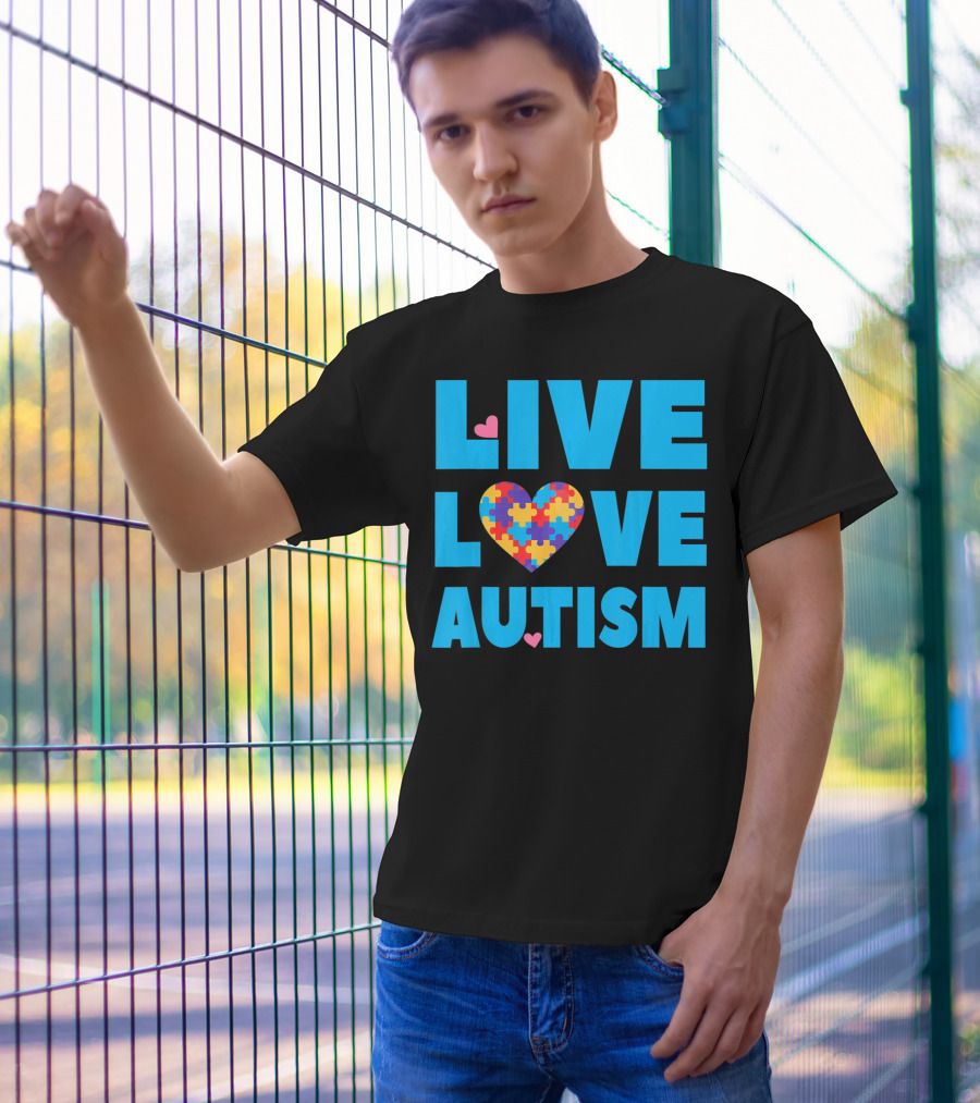 Live Love Autism Autism Mom Awareness Puzzle Heart T-Shirt