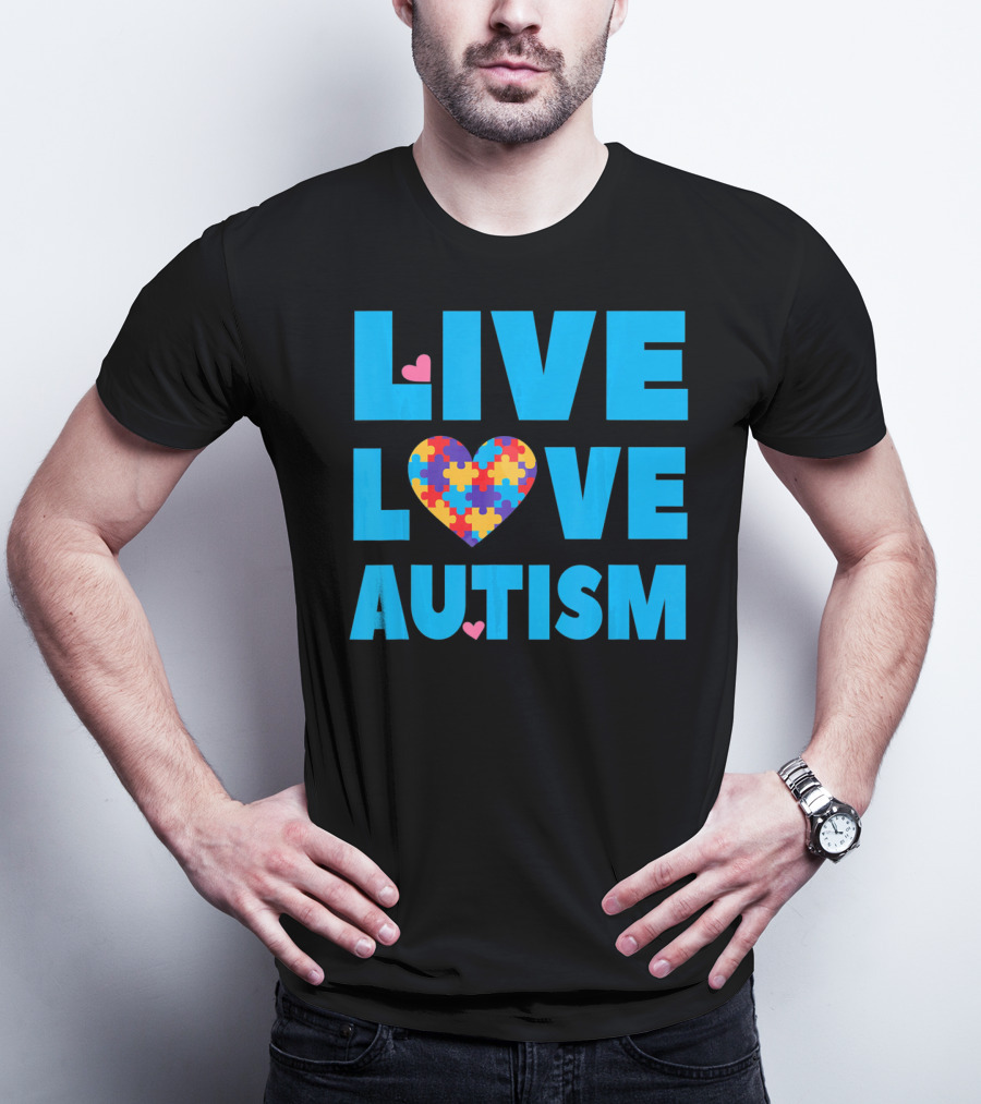 Live Love Autism Autism Mom Awareness Puzzle Heart T-Shirt