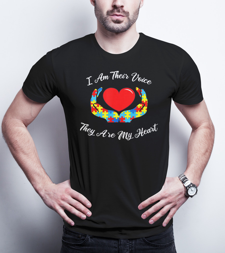 I Am Their Voice They Are My Heart Autism Puzzle Heart And Hands T-Shirt