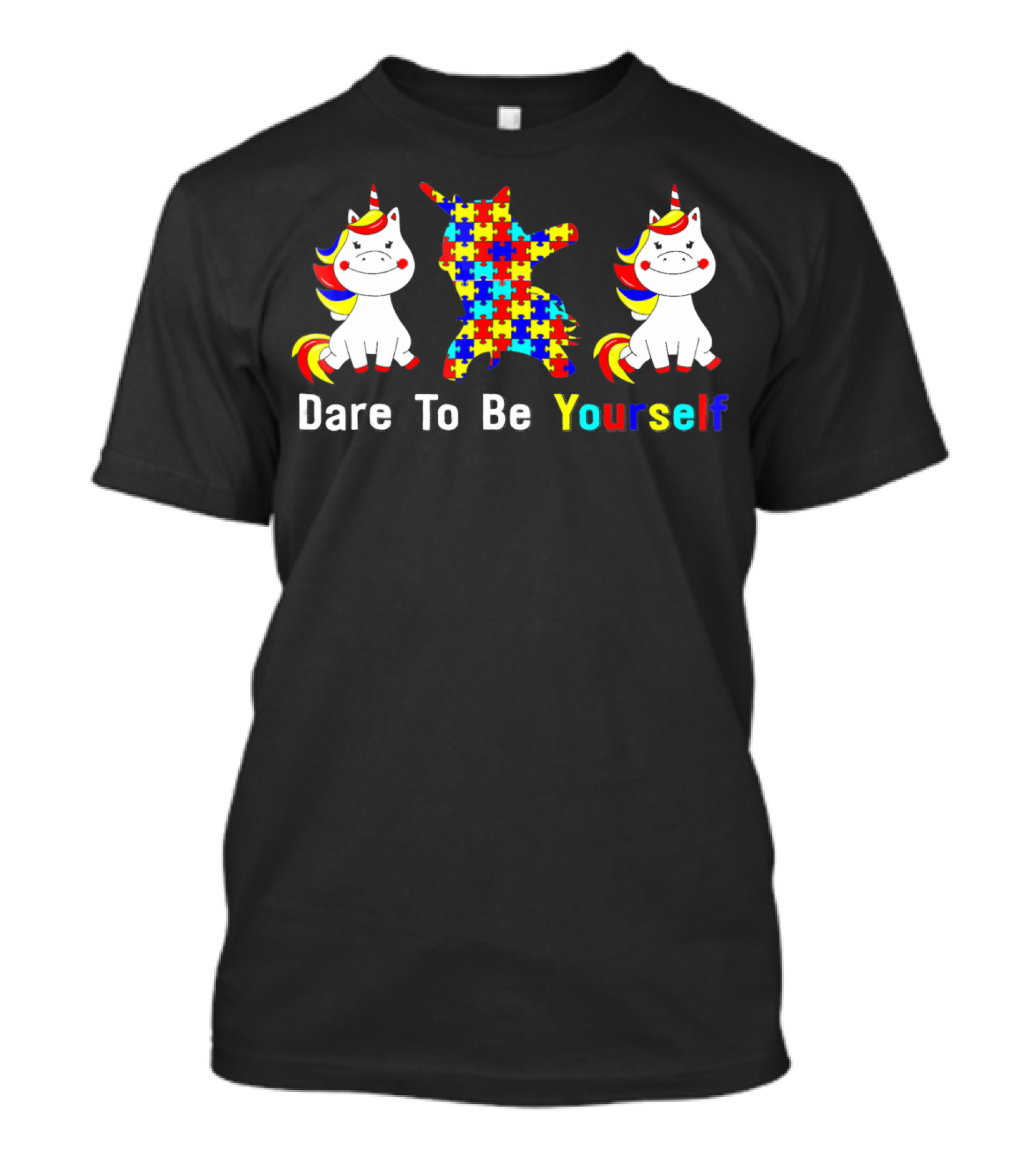 Dare To Be Yourself Autism Awareness Unicorn Puzzle Dabbing T-Shirt