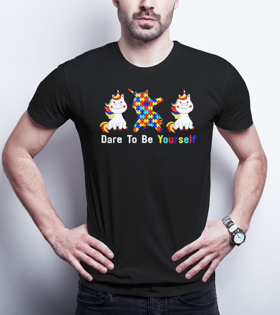 Dare To Be Yourself Autism Awareness Unicorn Puzzle Dabbing T-Shirt
