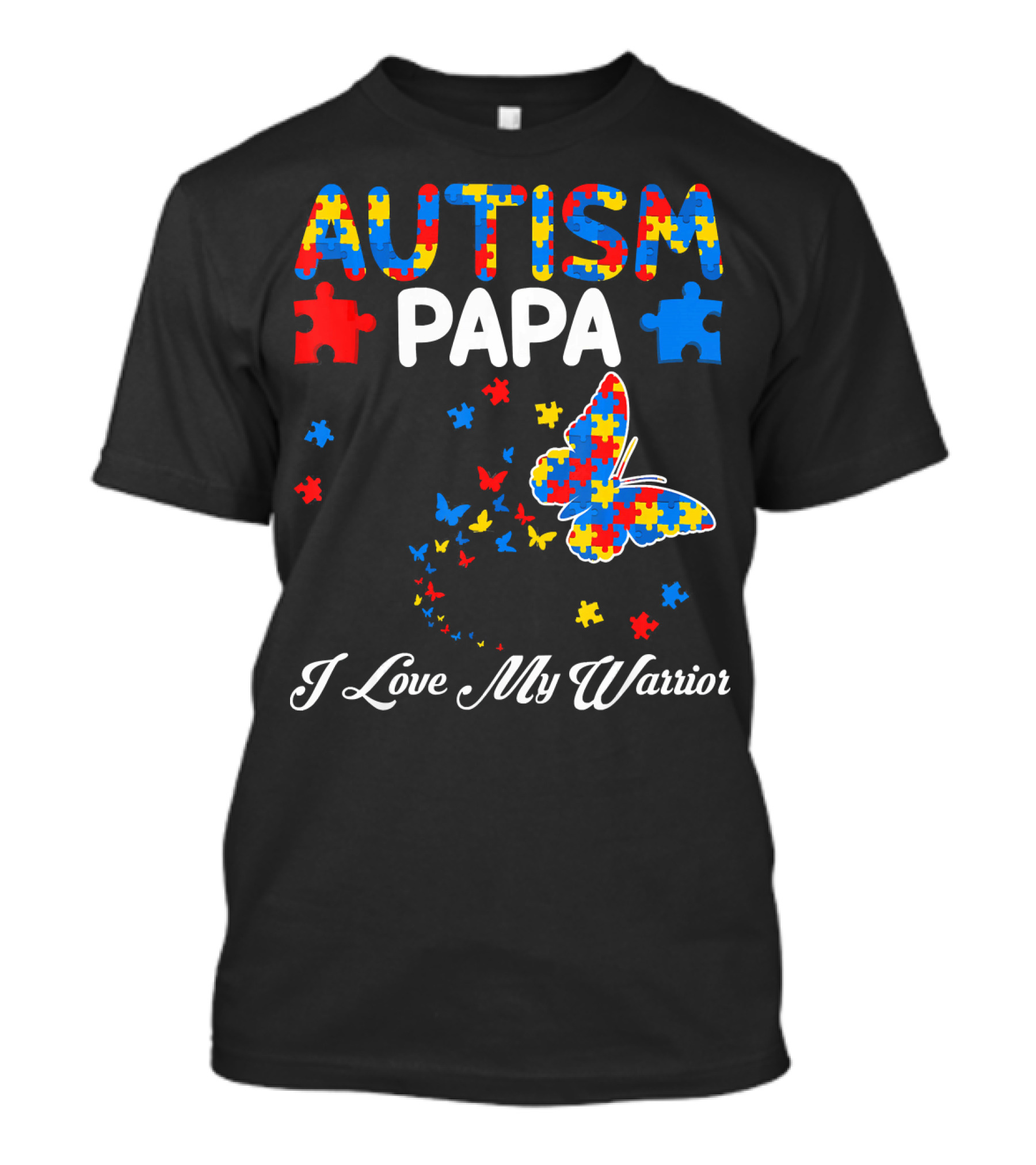 Autism Papa I Love My Warrior Butterfly Puzzle T-Shirt