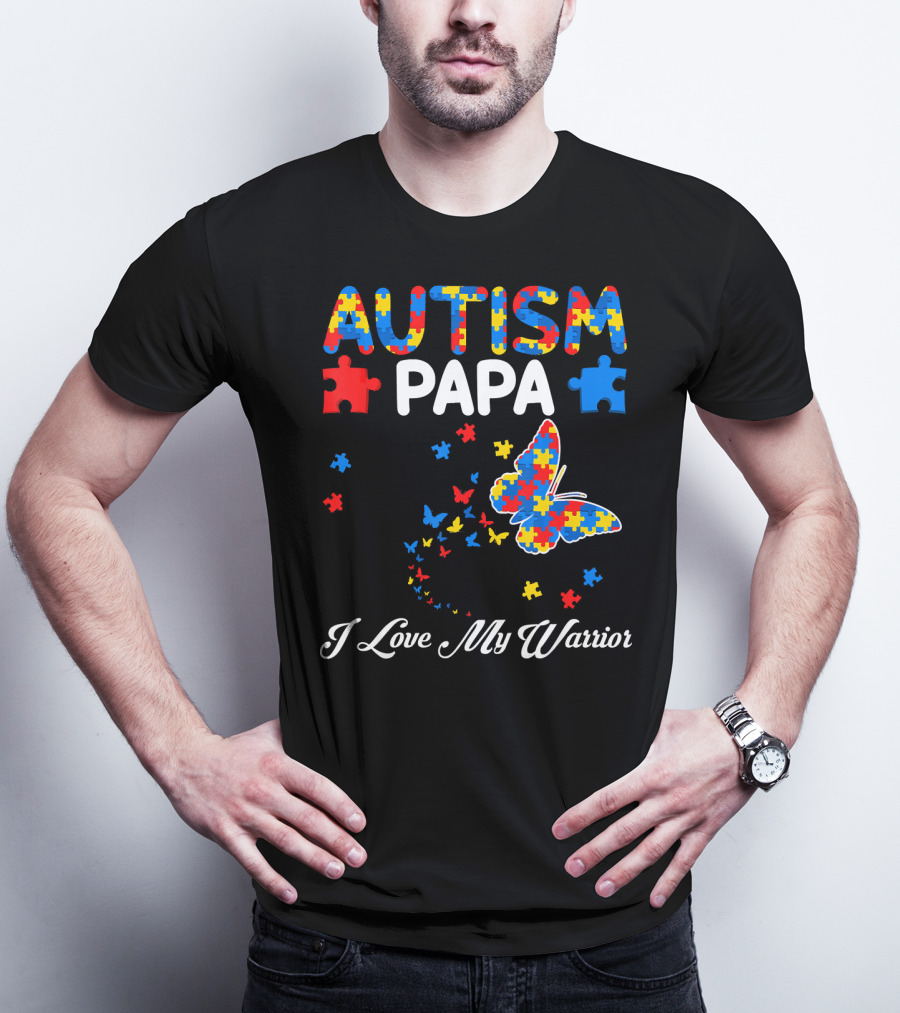Autism Papa I Love My Warrior Butterfly Puzzle T-Shirt
