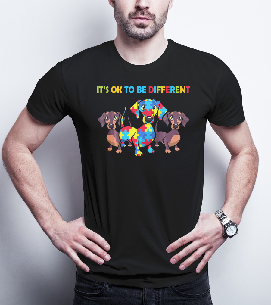 It's OK To Be Different Dachshund Puzzle Autism T-Shirt