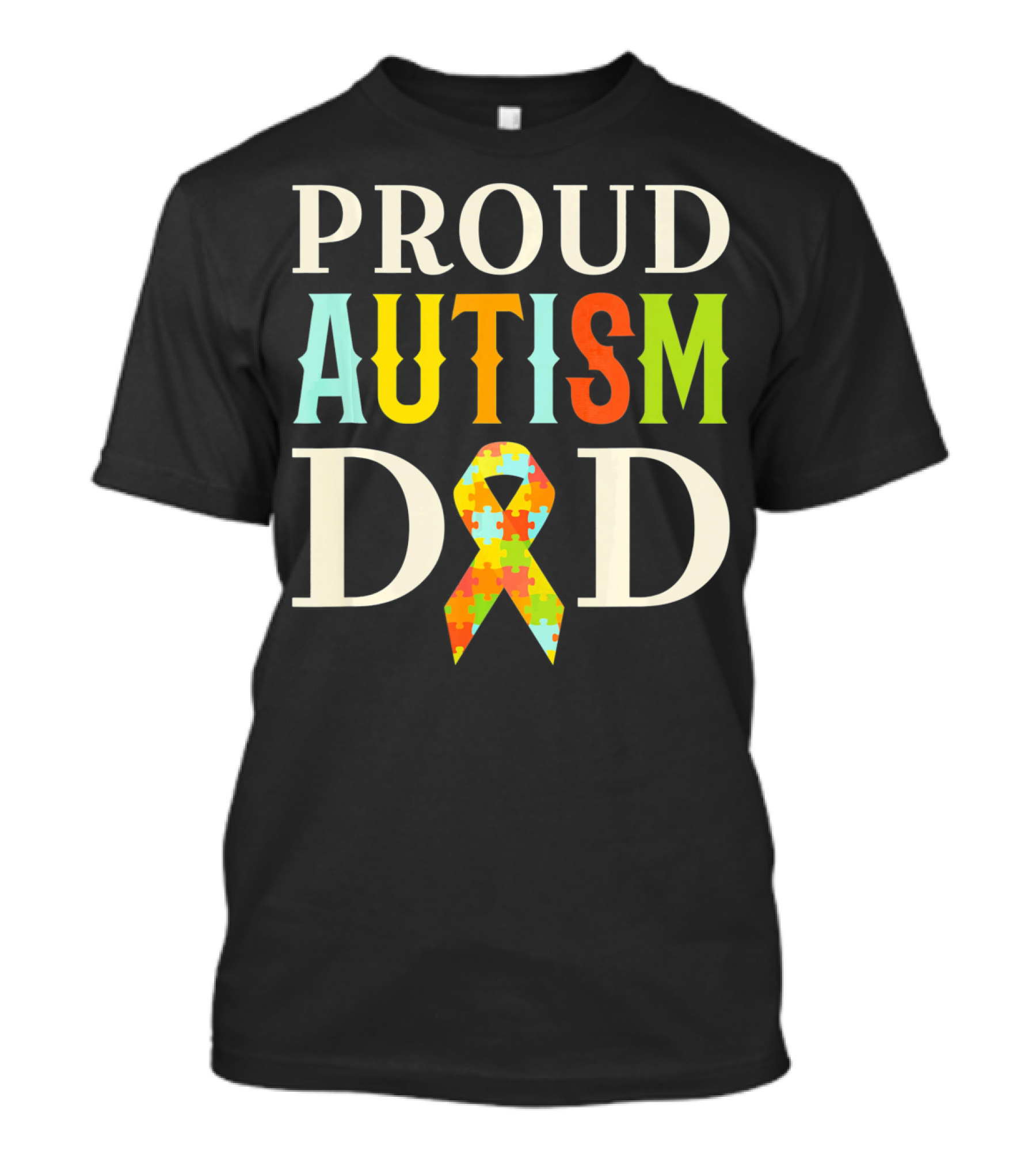 Proud Autism Dad Multicolor Puzzle Ribbon Awareness T-Shirt