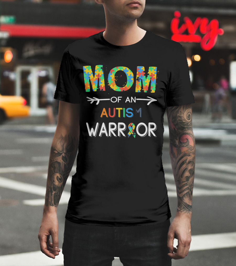 Mom Of An Autism Warrior Autism Awareness Puzzle T-Shirt