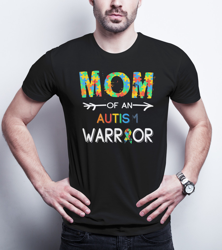 Mom Of An Autism Warrior Autism Awareness Puzzle T-Shirt