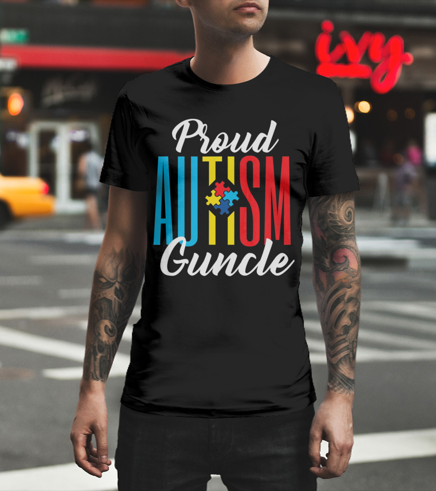 Proud Autism Guncle Puzzle Piece Awareness Support T-Shirt