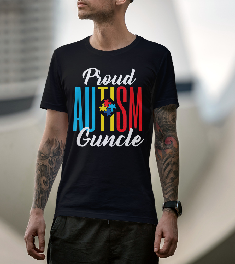 Proud Autism Guncle Puzzle Piece Awareness Support T-Shirt