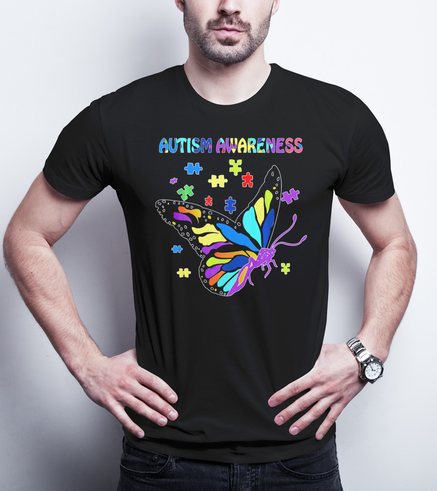Autism Awareness Colorful Butterfly Puzzle Pieces T-Shirt