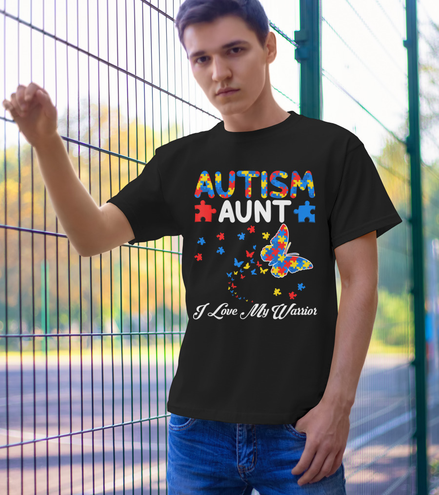 Autism Aunt I Love My Warrior Butterfly Puzzle T-Shirt