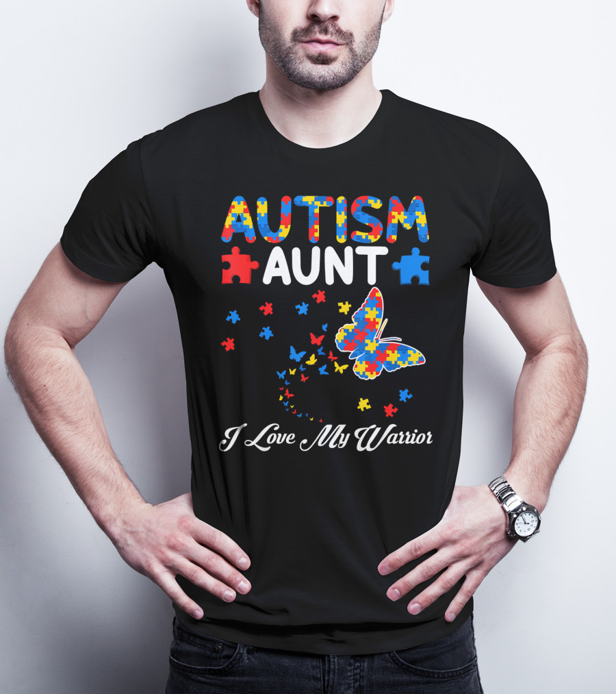 Autism Aunt I Love My Warrior Butterfly Puzzle T-Shirt
