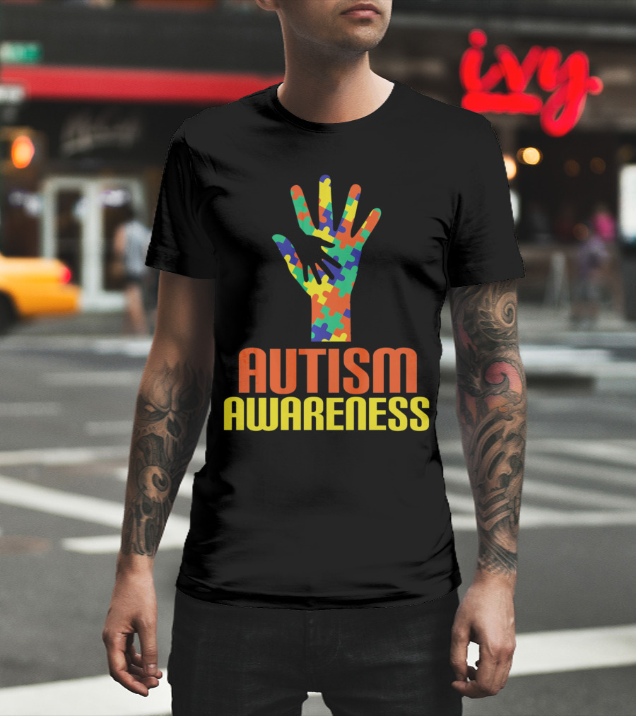 AUTISM AWARENESS Support Autism Speaks Puzzle Piece Hand T-Shirt