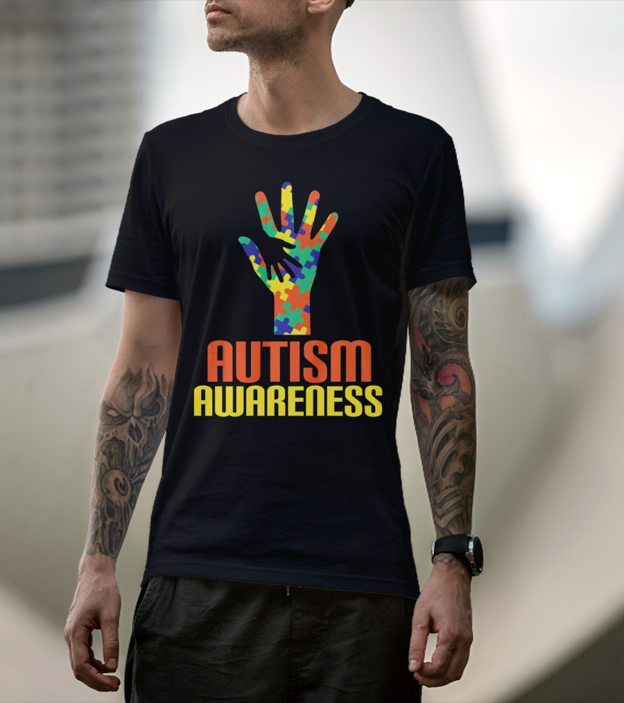 AUTISM AWARENESS Support Autism Speaks Puzzle Piece Hand T-Shirt